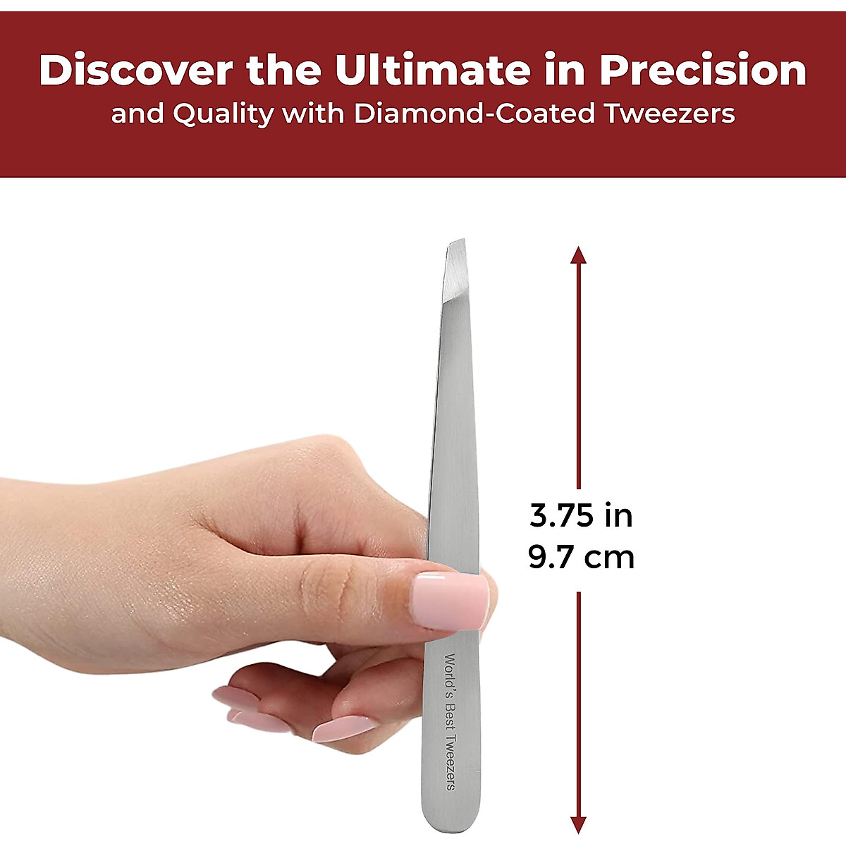 World's Best Tweezers Diamond Tip Tweezer - Diamond Coated Slant Tip Precision Eyebrow Tweezer, Facial & Ingrown Hair Remover - Perfectly Aligned - Grabs Hair From The Root - Stainless Steel