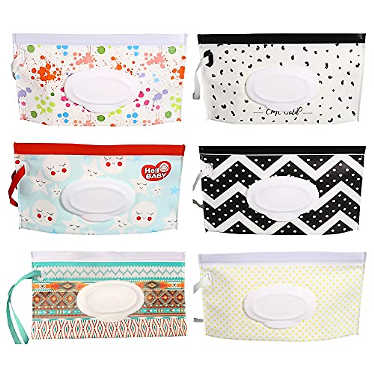 6 Pack Baby Wet Wipe Dispenser, Portable Refillable Wet Pouch Bags Baby Wipe Container, Baby Travel Wipes Holder Carrying Case (Color1)