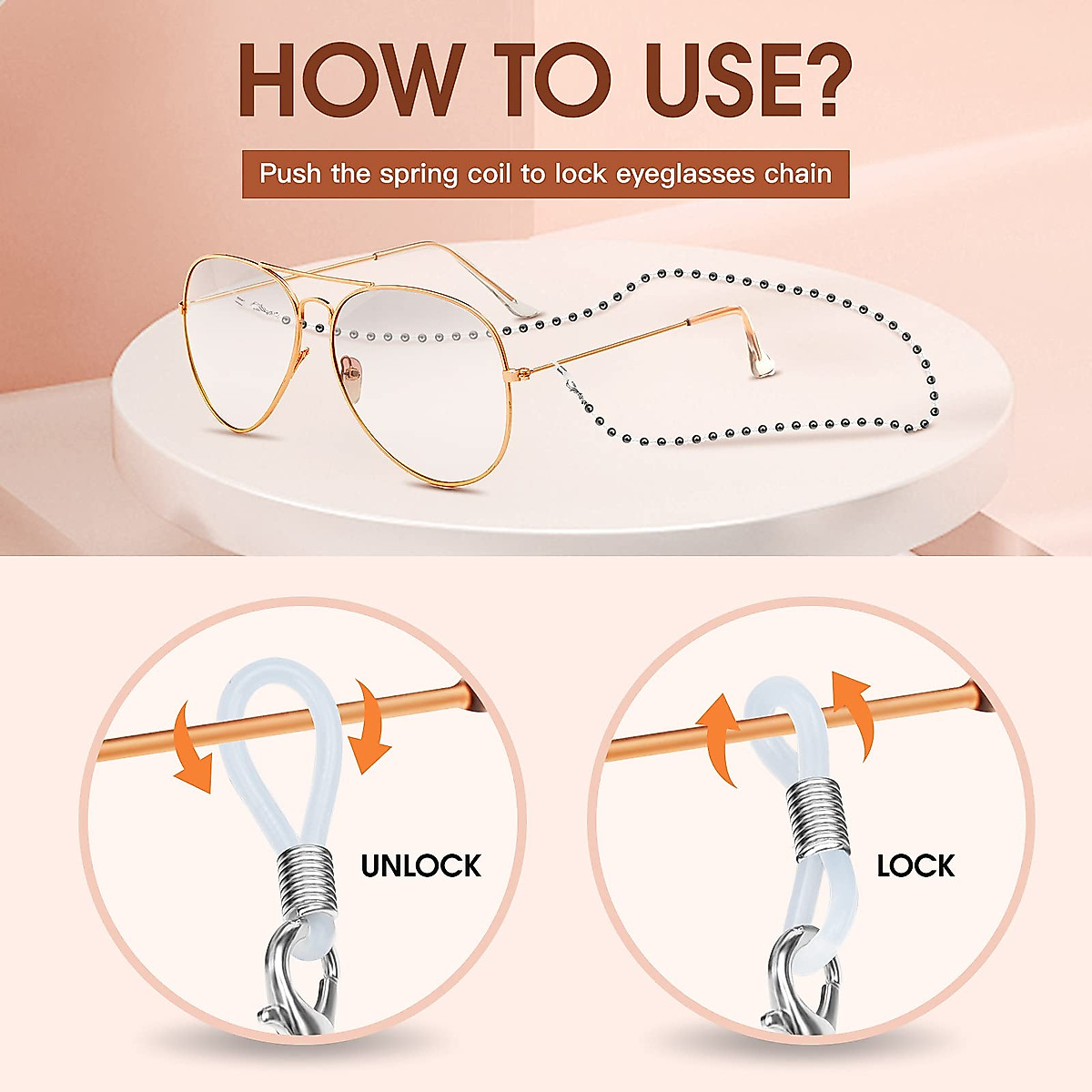 ONESING 4 Pcs Eyeglass Chains for Women Eyeglasses Strap Holder Beaded Glass Chains Glasses Lanyard Glasses Necklace Eyewear Retainer