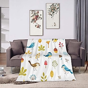 Throw Blanket 50x60 Inch,Bird Autumn Cute Forest Flannel Soft Cozy Fluffy Throw Blankets and Warm Throws for Adults in Couch Sofa Bed 60x50 Inch