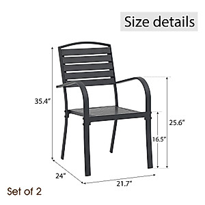 i-VTIES Patio Dining Chairs Set of 2,Outdoor Stackable Dining Chairs with Backrest & Armrest,Aluminum Frame Patio Furniture Chairs for Garden,Backyard,Lawn & Deck,Black