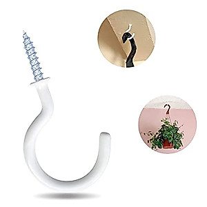 yuntop 12 Pack Vinyl Coated Ceiling Hooks,Screw-in Mug Hooks,Multi-Function Wall Hooks Kitchen Hooks Cup Hooks for Indoors Outdoors (White, 1-1/4 Inch)