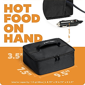HOTLOGIC Mini Portable Oven, Food Warmer Electric Lunch Box with 12V Vehicle Plug, Mini Personal Heated Lunch Box for Cooking and Reheating Meals in Vehicles and Trucks for Work on the Road (Black)