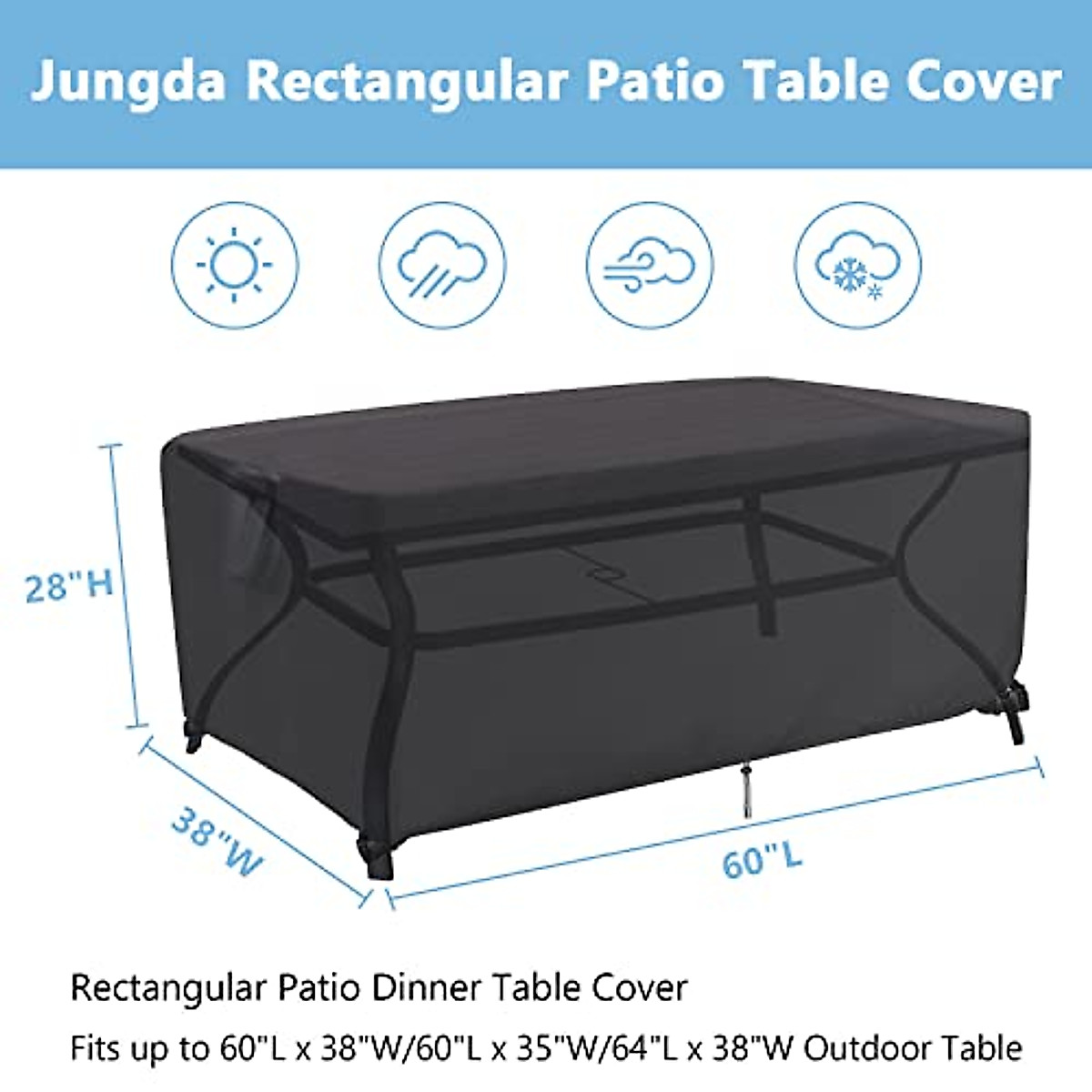Jungda Outdoor Dining Table Cover,60 Inch Rectangle Patio Dining Table Cover,Waterproof Outside Table Cover Furniture Cover - 60 X 38 X 28 Inch