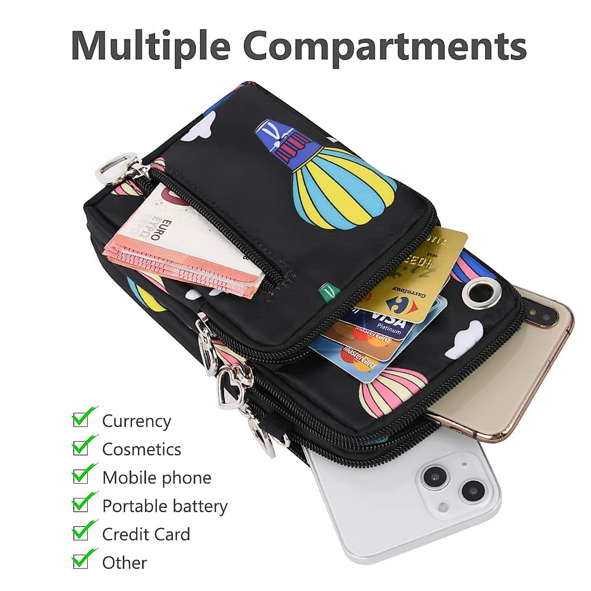 Small Crossbody Wallet Phone Bag, Nylon Cell Phone Purse, Travel Crossbody Bag Cell Phone Shoulder Bag Arm Bag Mini Wallet Purse, with Headphone Port (Balloon)