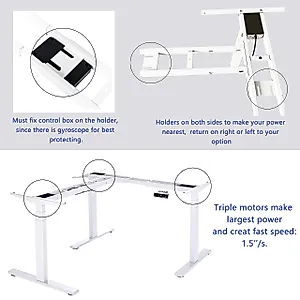 VWINDESK VJ301 L Shaped Electric Height Adjustable Standing Corner Desk Frame Only W/Triple Motor, Ergonomic Sit Stand Up Height Adjustable Steel Base with Digital Memory Keypad (White)