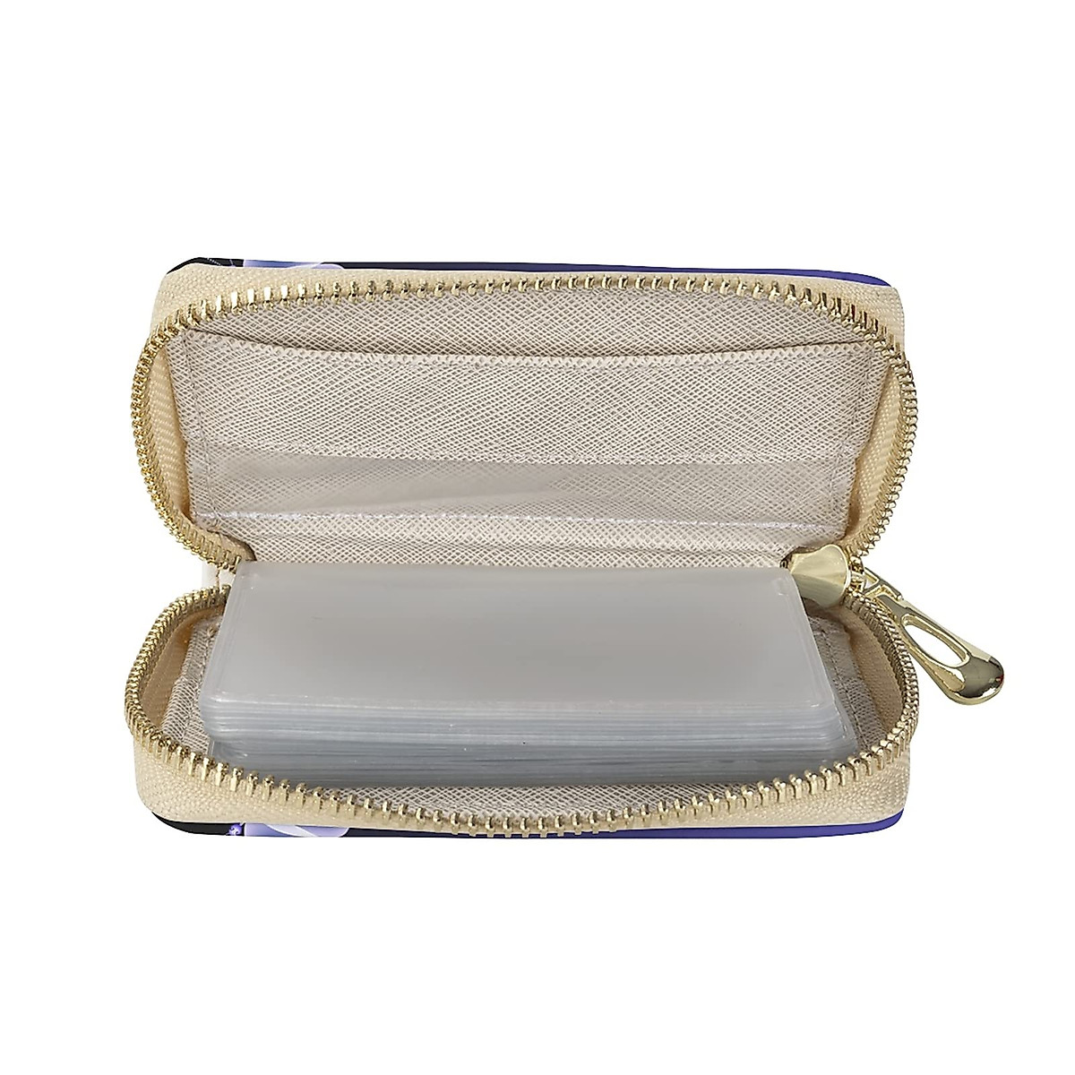 Boatee Purple Butterfly Credit Card Holder for Women Small Portable Leather Wallet with Zipper Card Case Protector