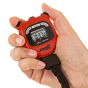 Marathon Adanac 3000 Digital Stopwatch Timer, Red - High Precision Accuracy to 1/100th Seconds - Water, Dust & Shock Resistant - 46” Lanyard Included