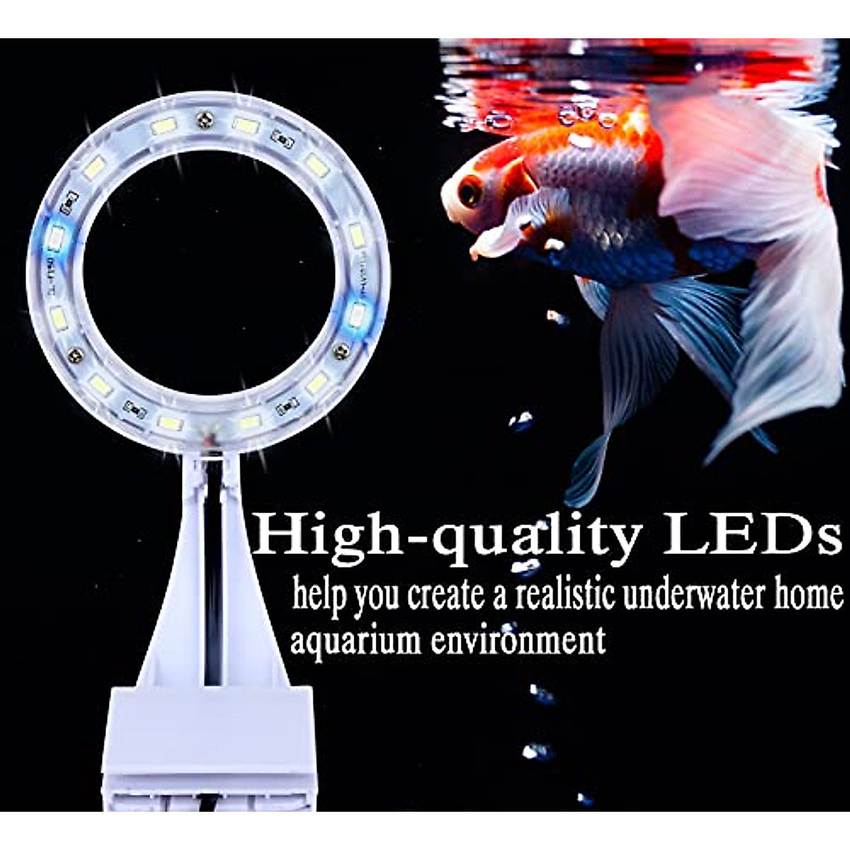 GVOREE 5W Mini Fish Tank Light White Clip-on Aquarium Lights for Small Betta Fish Tank,Round Light Aquatic Plant Lighting (White Body + Blue LED Light) Suitable for Small Fish Tanks