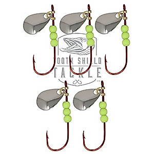 Tooth Shield Tackle Ice Fishing Deadstick Charmer Hook Tip-Up Rig / Tip Down Hook Rig Walleye Crappie Perch Jig [Red Chartreuse] 5 Pack (Hook Size: 4)