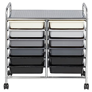 ECR4Kids 12-Drawer Mobile Organizer, Storage Cart, Grey Ombre