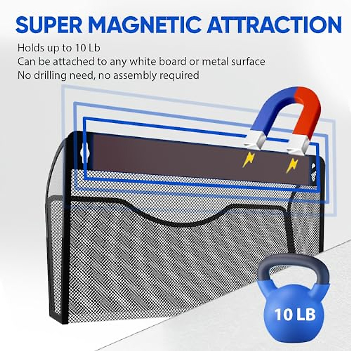 LQPAFZ Magnetic File Holder 3 Pockets File Folder Organizer, Office Hanging Magazine Rack for Refrigerator, White Board, No Drilling Paper Document Holder Mail Organizer for File Cabinets