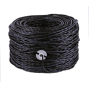 FiveStarCable Cat6 CMR 1000 Ft 23AWG Riser Rated Solid Bare Copper Cable 4 Twisted Pair UTP Bulk Ethernet Router Network POE Security Camera Cable LAN Cable PVC Black