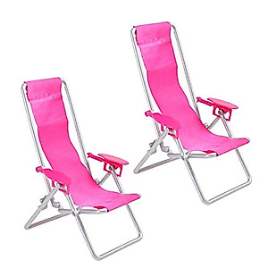 STOBOK 2PCS Mini Dolls House Miniature Folding Beach Chairs Plastic Beach Lounge Chairs Dollhouse Furniture Accessories
