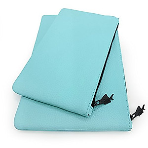 Faux Leather Pencil Case - Leather Look Makeup Bag - Pastel Blue with Black Zip - Large