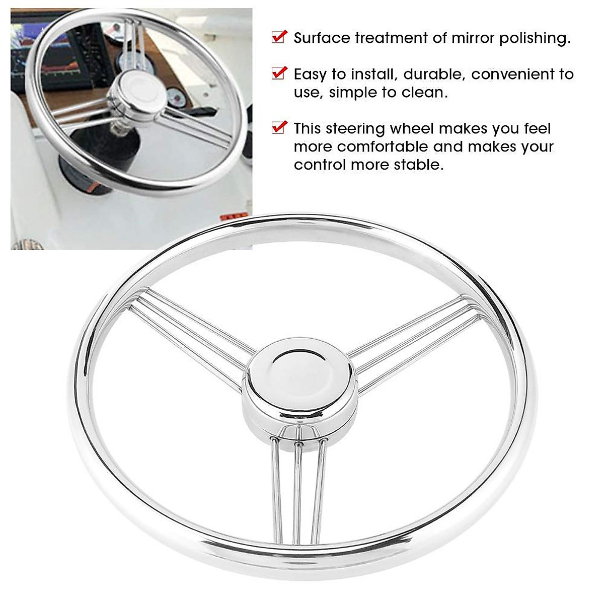 Boat Steering Wheel 13-1/2 Inch 9-Spoke Marine Steering Wheel Stainless Steel 15 ° Tilt Angle Silver Accessory