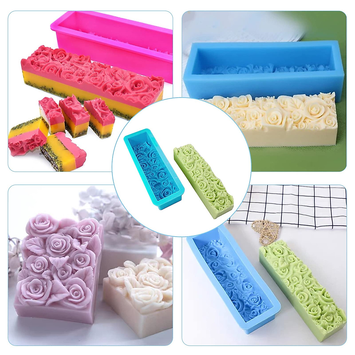 PH PandaHall Rose Loaf Mold, 22oz Flower Silicone Soap Molds 3D Embossed Crafts Mold Rectangle Resin Casting Molds for Handmade UV Resin Soap Candle Fondant Chocolate, 9.8x3.2x2.1inch 650ml
