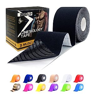 Kinesiology Tape 1/2 /5 Rolls Sports Athletic Mucle Wrist Knee Ankle Elastic Waterproof Breathable 2 Inch x 16 Feet Black 1 Roll