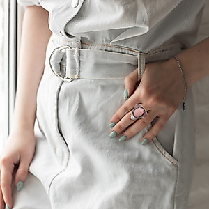 Aprilery Pink Onyx Triangle Statement Rings, Fashion Big Pink Gemstone Cocktail Costume Jewelry Ring for Women Valentines Mothers Day Christmas Birthday Gift