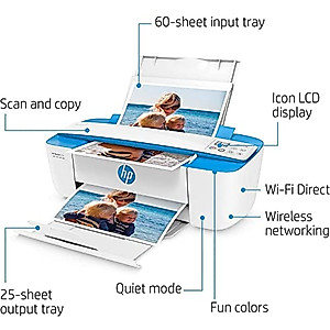 HP DeskJet Wireless Color Inkjet Printer All-in-One with LCD Display - Print Scan Copy and Mobile Printing Ultra Compact NeeGo 6 ft Printer Cable, Blue