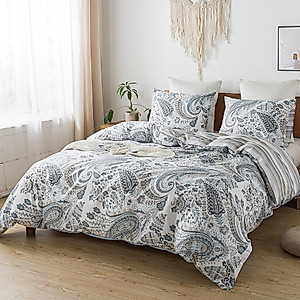 HoneiLife King Size Duvet Cover - 3pcs Paisley Comforter Cover, Soft & Breathable Floral Bedding Duvet Cover Sets with Zipper Closure & Corner Ties, Wildflower Comforter Cover Sets All Season Use