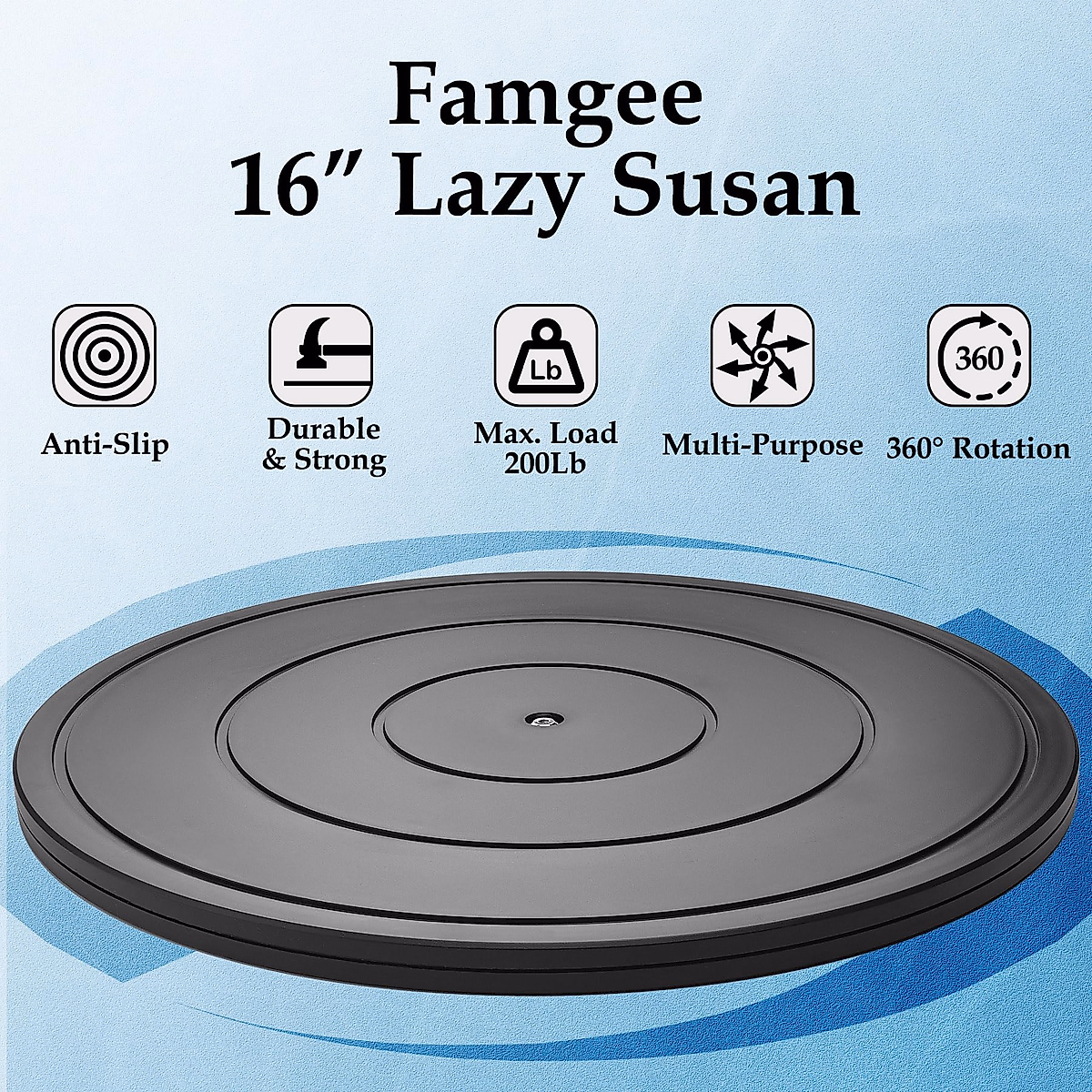Famgee 16 Inch Lazy Susan Turntable Heavy Duty Rotating Swivel Stand Lazy Susan with Steel Ball Bearings for Flat Panel Monitors, Computer, TV, Speakers, Bonsai, Statue, Cabinet Organizer
