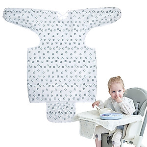 Little Dimsum Baby & Toddler Weaning Bib Coverall, Attaches to High chair, Waterproof Long Sleeve Feeding Smock Apron, Easy to Clean for Eating 6-36 Months