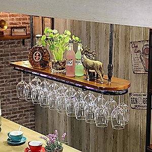 NERDOH Ceiling Wine Rack,Hanging Wine Glass Racks Stemware Holder,Iron Solid Wood Ceiling Shelf,for Bars/Restaurants/Kitchens,Height Adjustable/Length 60/80/100cm