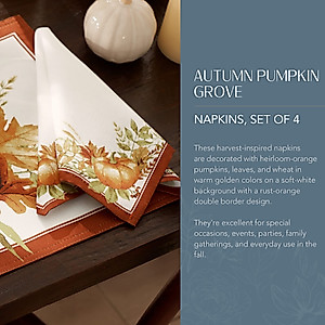 Elrene Home Fashions Autumn Pumpkin Grove Fall Napkins, Seasonal Fall Cloth Napkins, 17" x 17", Set of 4