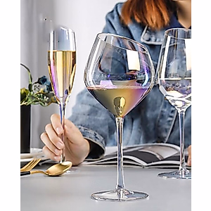 Luxrify Enhance Your Wine Experience Iridescent Wine Glasses - Premium Quality, Unique Design at Rim, Long Stemware, Hand-Blown & Perfect for Wine Lovers, Colored Stemware (Set Of 6)