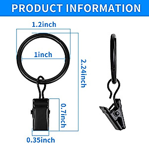 HAOBAOBEI 45 Pack Curtain Rings with Clips, Metal Matte Vintage Drapery Clips with Rings, Rustproof Decorative Drapery Curtain Clip Rings Hooks, 1 Inch Interior Diameter, Fits up to 5/8" Rod, Black