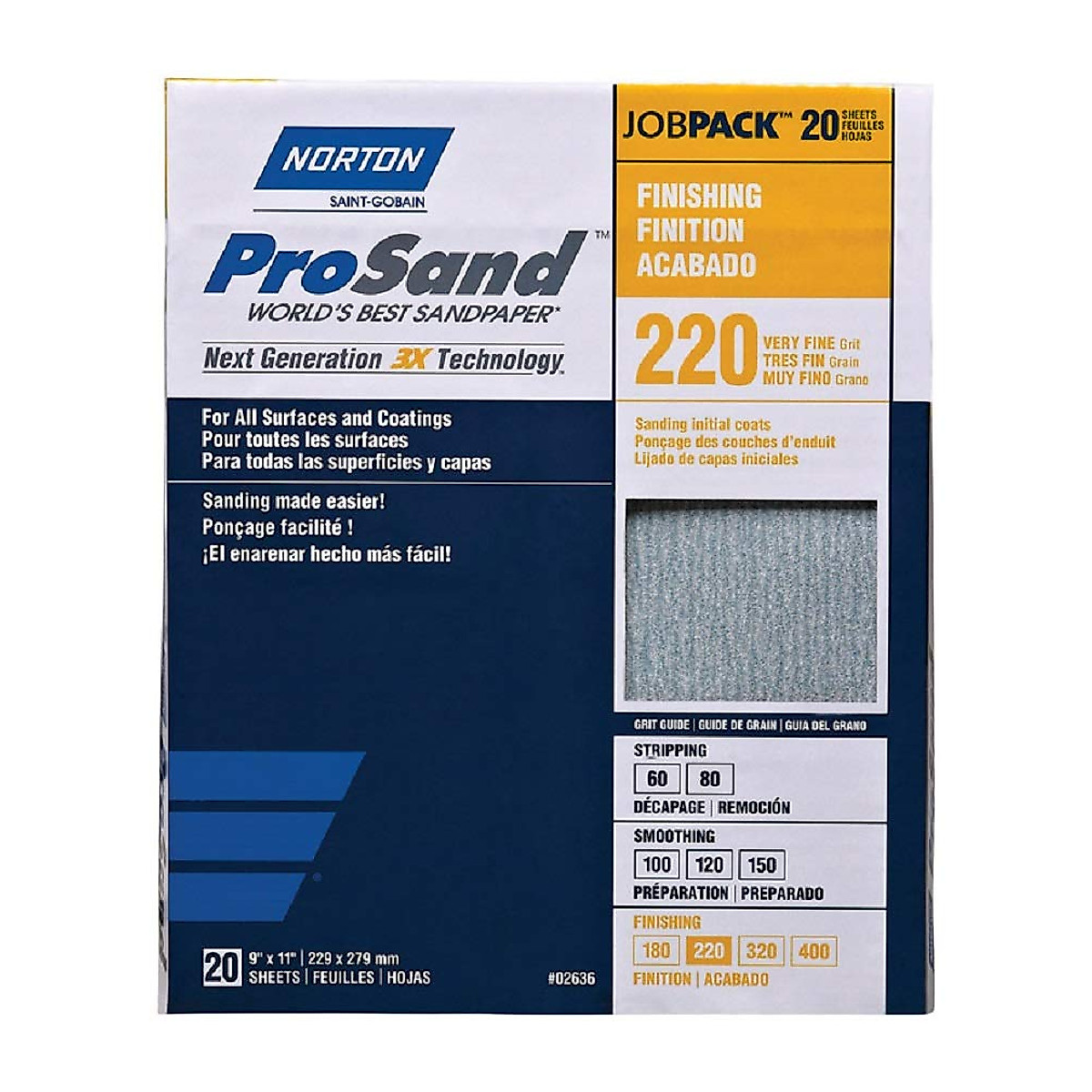 Norton 02636 Prosand 3X High Performance Sanding Sheet, 220 Grit