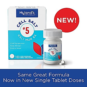 Hyland's Cold Medicine and Sore Throat Relief, Natural Treatment of Colds, Sore Throats, Runny Nose, and Burns, Naturals #5 Cell Salt Kali Muriaticum 6X Tablets, 100 Count