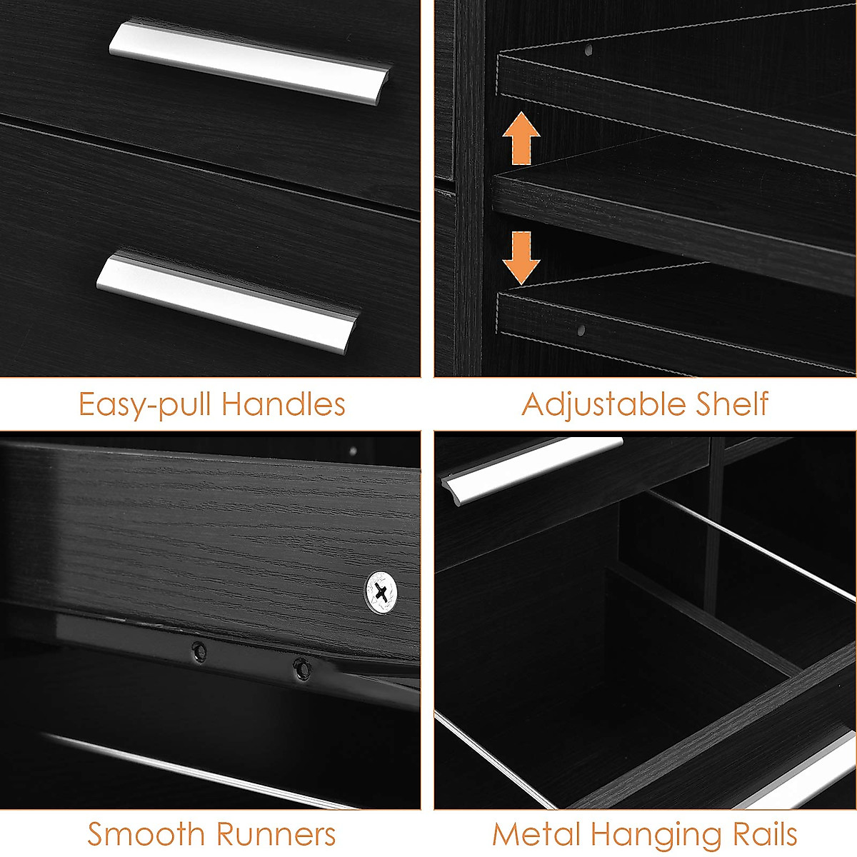 Giantex 3-Drawer File Cabinet, Mobile Lateral Filing Cabinet with Wheels, Large Printer Stand with 3 Drawers and Open Storage Shelves, Multifunctional Storage Cabinet for Home Office (Black)