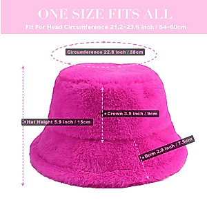 Sydbecs Winter Bucket Hat Fluffy Faux Fur Fisherman Cap for Women Men Solid Color Style(Hot Pink)