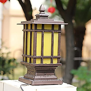 Enlylyog Outdoor Column Headlights Chinese Style Waterproof Outdoor Gate Villa Landscape Home Garden Courtyard Community Terrace Wall Lamp