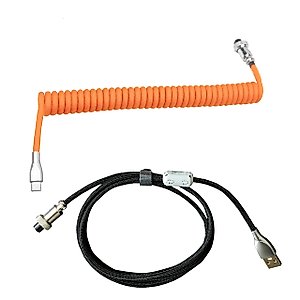 MICOMAKA Custom Double-Sleeved Mechanical Keyboard Cable, Handmade Coiled USB C Cable Artisan Braided Cables for Mechanical Gaming Keyboard Coiled Cable - Custom Keyboard Cable (Carbon)