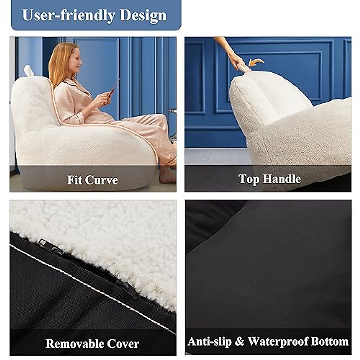 Kumcahom Living Room Chairs Sherpa Accent Chair Teddy Faux Fur Chair Lazy Floor Sofa Memory Foam Pre-Filled Fuzzy Corner Chairs for Bedrooms, Dorms, Small Rooms, Office