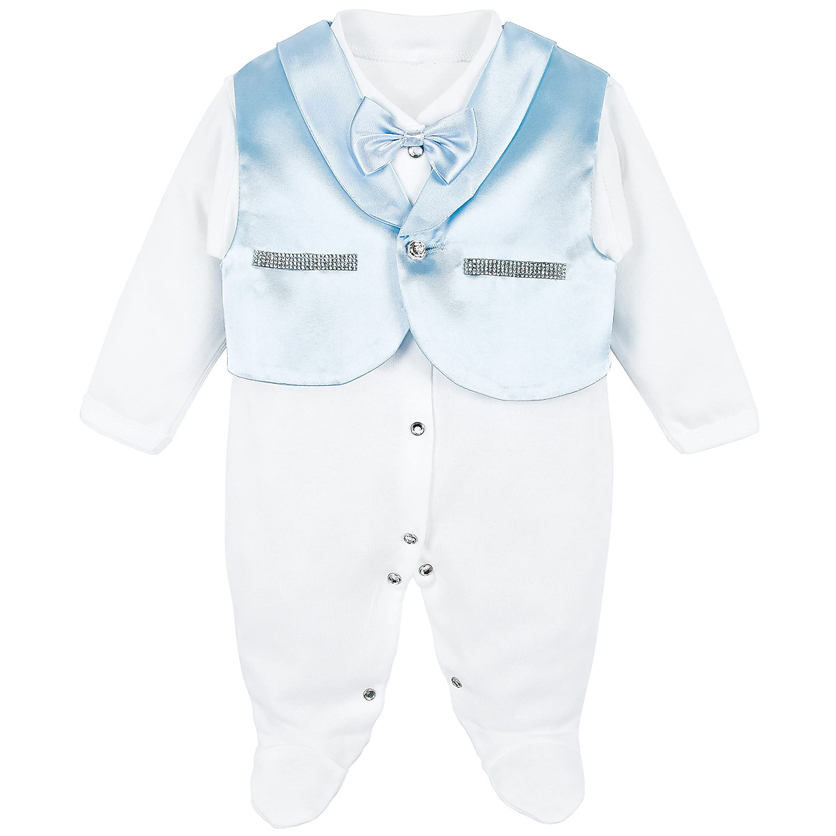 Lilax Baby Boy Jewels Crown Tuxedo Outfit Layette 5 Piece Gift Set 0-3 Months Blue