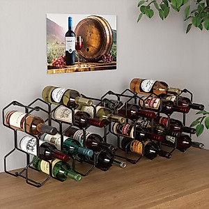 Buruis Countertop Wine Rack, 14-Bottle Modern Freestanding Metal Holder for Red and White Wine, Tabletop, Kitchen, Bar, and Cabinet Storage (Black)