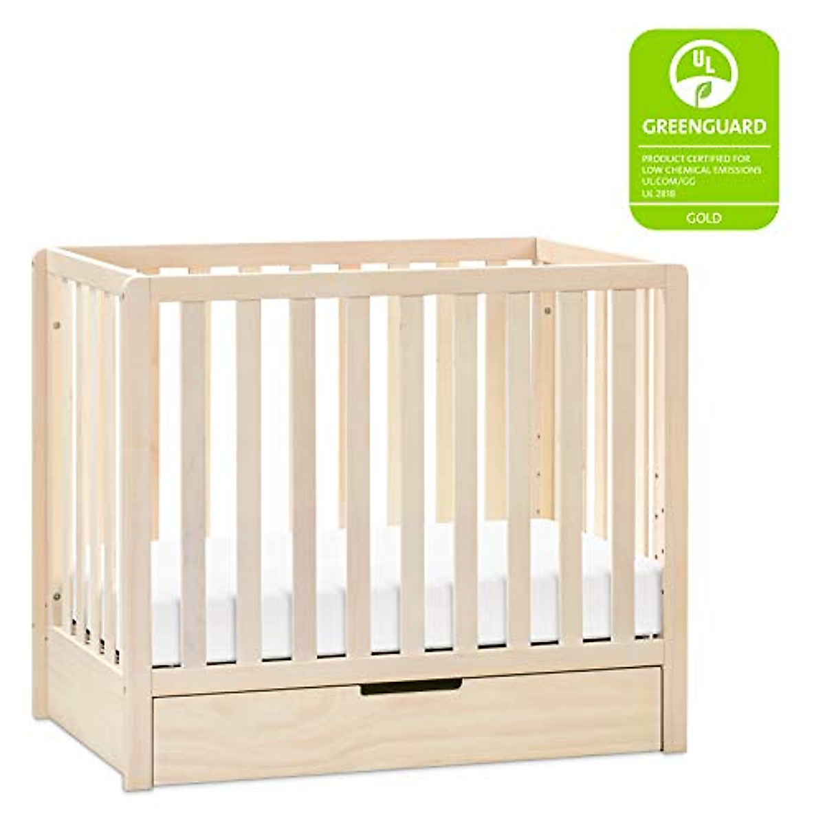 Carter's by DaVinci Colby 4-in-1 Convertible Mini Crib with Trundle Drawer in Washed Natural, Greenguard Gold Certified, Undercrib Storage