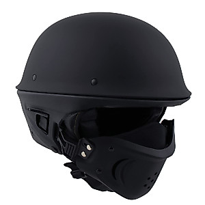 Milwaukee Helmets MPH9830DOT Rascal 3/4 Open Face Flat Black 2 in 1 Motorcycle Helmet Biker - Large