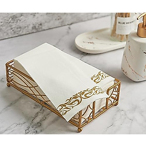 FOCUSLINE Disposable Linen-Feel Guest Towels [Pack of 100, 12" x 17"], Cloth-Like Paper Hand Towels Soft and Absorbent Bathroom Napkins, Party Napkins for Weddings, Dinners, or Events, Gold