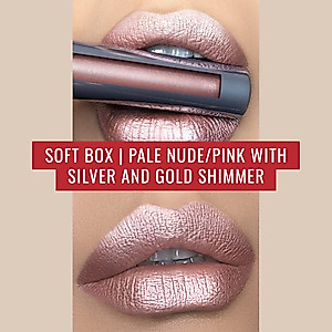 Runway Rogue Pearl Glam Long Wear Shimmer Liquid Lipstick, Nude/Pale-Pink Lipstick with Silver and Gold Shimmer, ‘Soft Box’