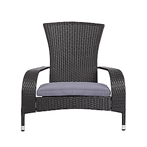 Aspect Living 64962 Pacifico Black Wicker Lounge Chair with Grey Cushion - All-Season, Lightweight, Adirondack Style, Durable & Stylish Outdoor Armchair, Elegant Black Finish
