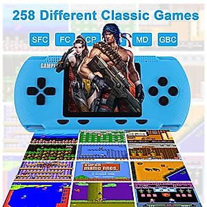 Handheld Game Console for Kids, Video Games Retro Hand Held Games Electronic Gaming Player 3.0'' Screen Built-in 258 Classic Games TV Output Rechargeable Arcade Games-Blue
