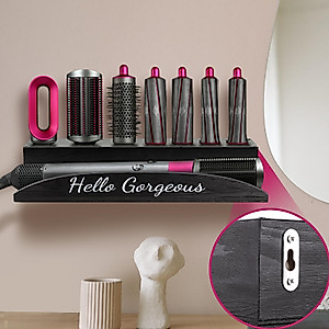 MISTOD Storage Holder for Airwrap Curling Iron Wall Mounted, Rustic Hair Dryer Stand Rack Bracket Wood Hair Wrap Styler Tools Attachments Holder for Bathroom Home Organizer - Black