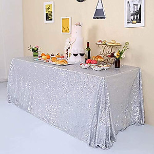 GFCC Glitter Silver Sequin Tablecloth for Party Wedding Banquet 60x120 inch Sparkly Rectangle Table Cloth Cake Table Cover Linen
