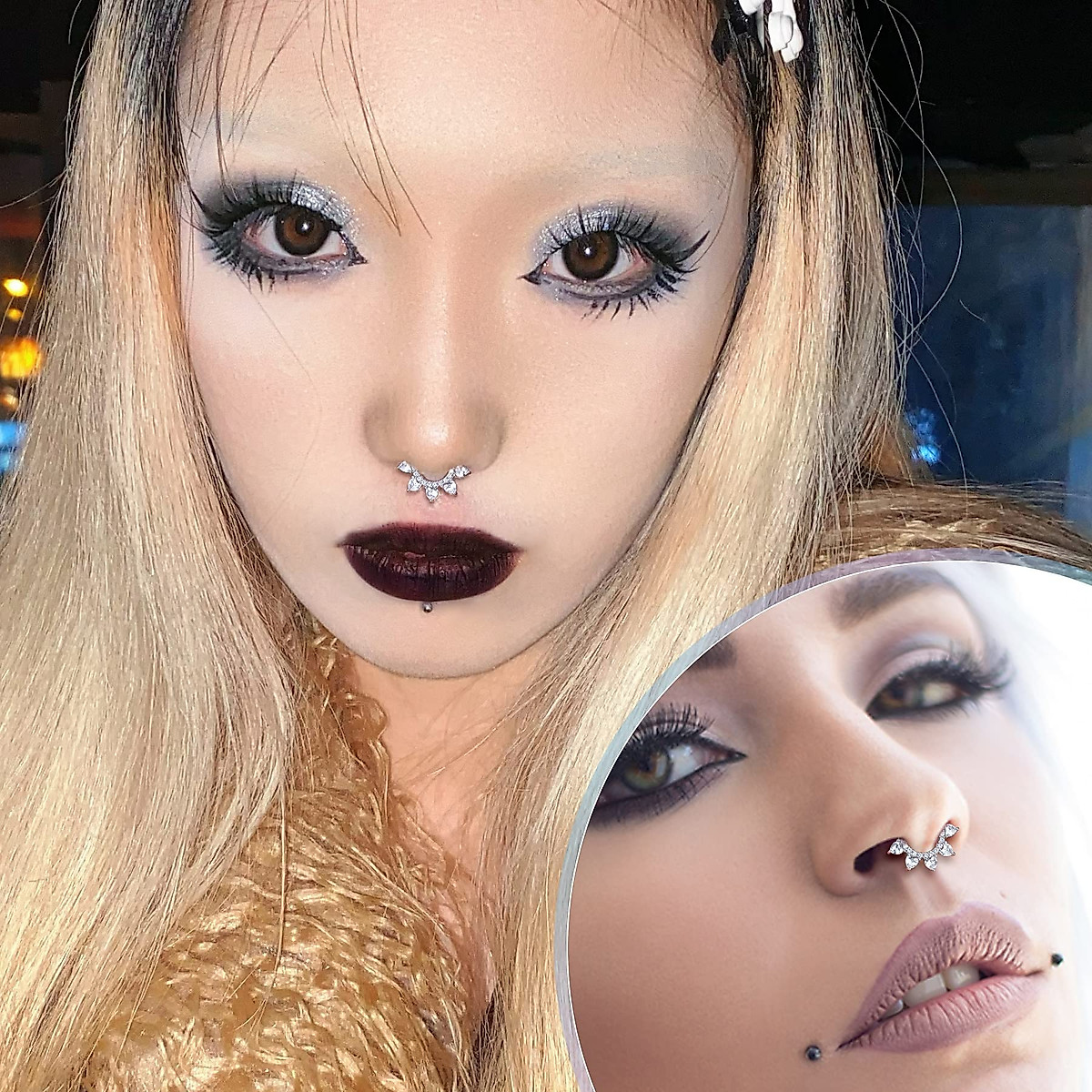 COCHARM 16g 8mm Septum Ring Daith Earrings Silver Septum Nose Rings Flower Septum Rings Surgical Steel Daith Piercing Jewelry Surgical Steel…