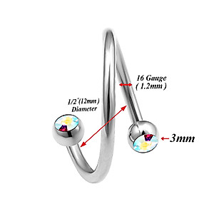 bodyjewellery 4pcs 16g 12mm Twisted Barbell Rim Tragus Helix Lip Cartilage Hoop Crystal Pinna Eyebrow Ear lobe Barbell BQAZ - AB LSP SP AQ